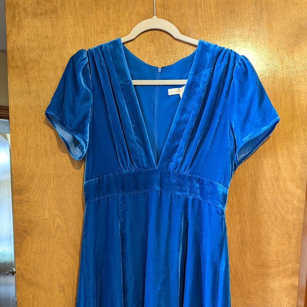 Wayf Blue Velvet “Margie” Midi Dress - Gem